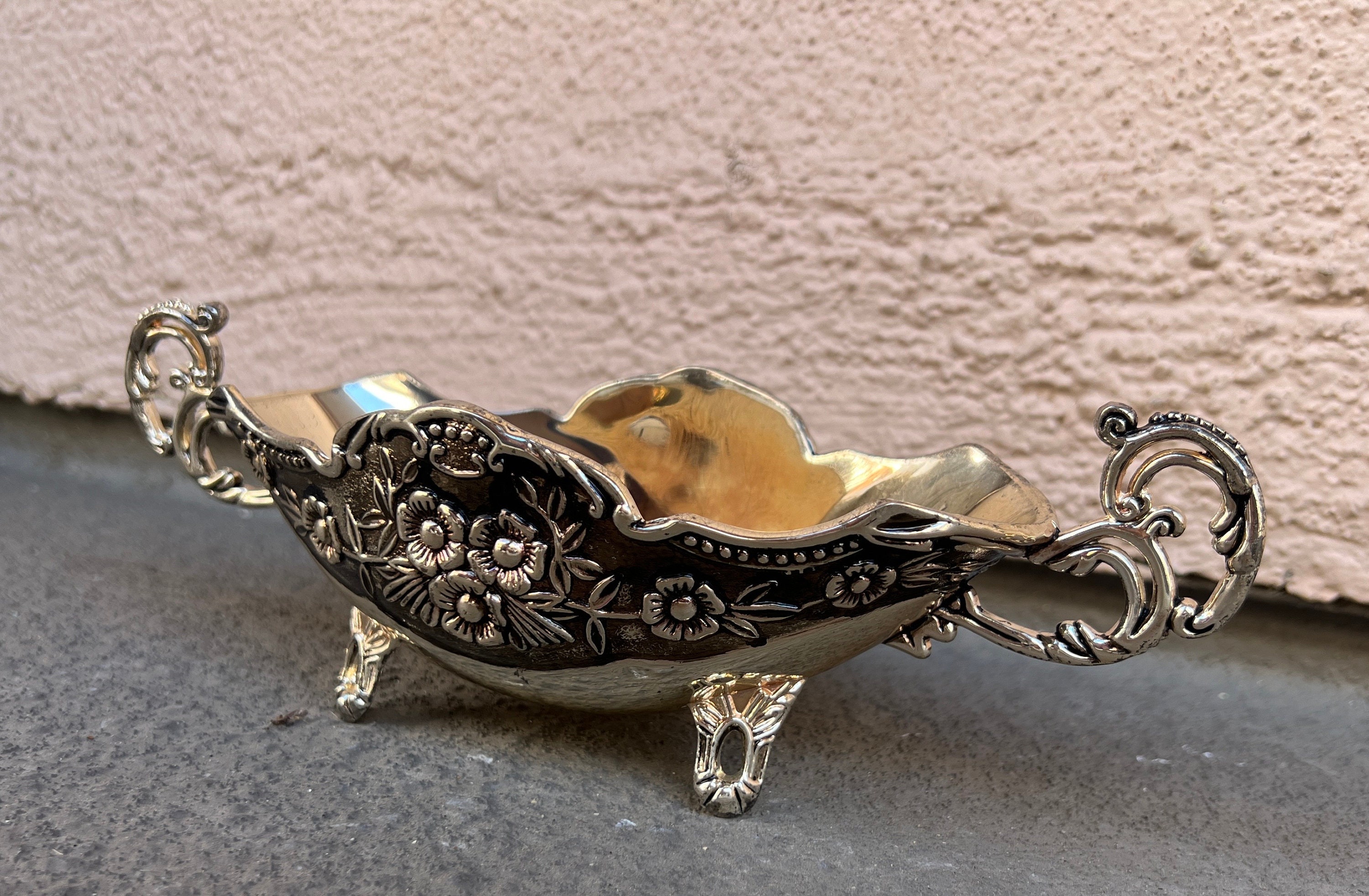 Vintage Art Deco Silver Plated Bowl, Ornate Footed Bowl With Handles - Etsy