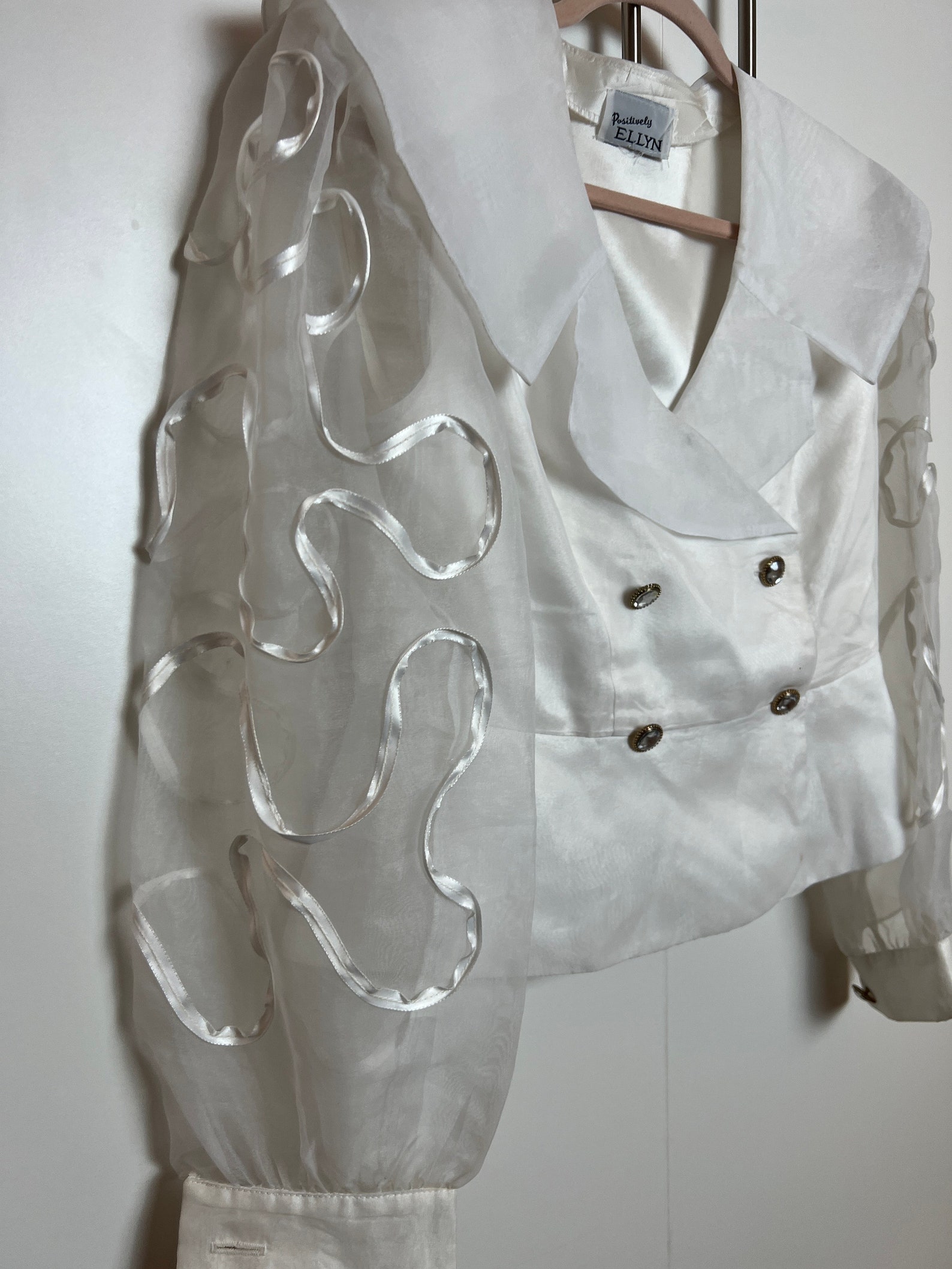 Vintage Positivity Ellyn Coffin Cream White Sheer Chiffon Blouse ...