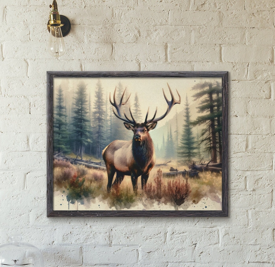 Elk Art, Watercolor Elk Poster, Nature Art Print, Majestic Elk Wall Art ...