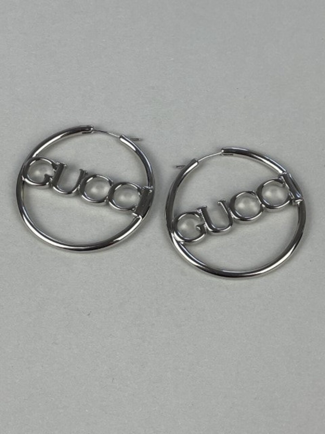 Vintage Gucci Logo Letters Silver Plated Glamorous Hoop Earrings ...