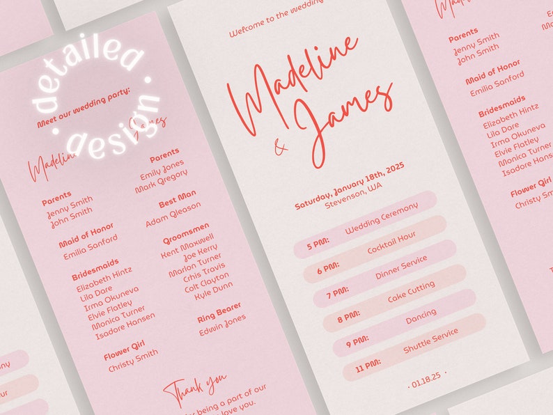 Retro Wedding Program Template Download Wedding Day Timeline Itinerary ...