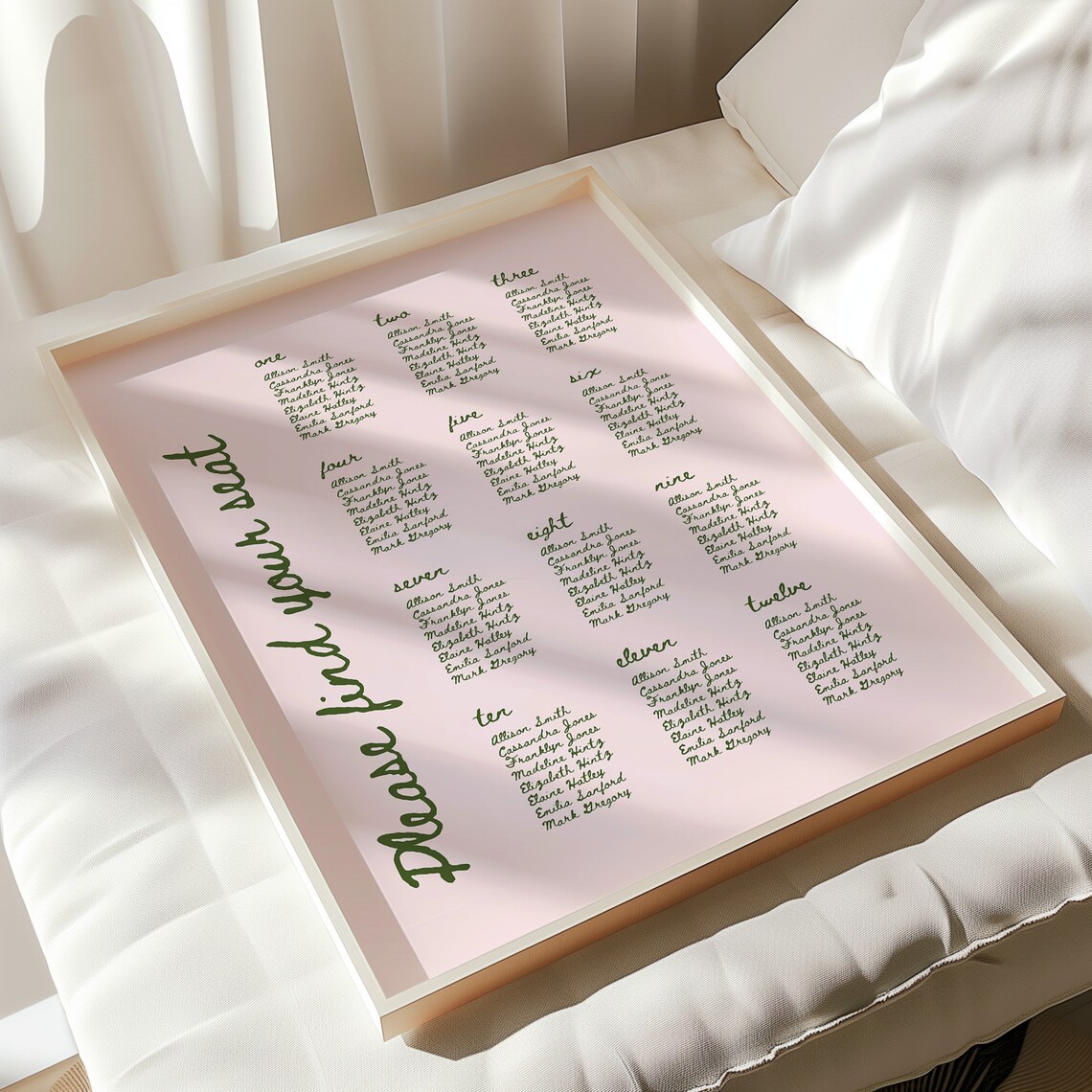 Handwritten Wedding Seating Chart Template, 12 Table Seating Chart ...