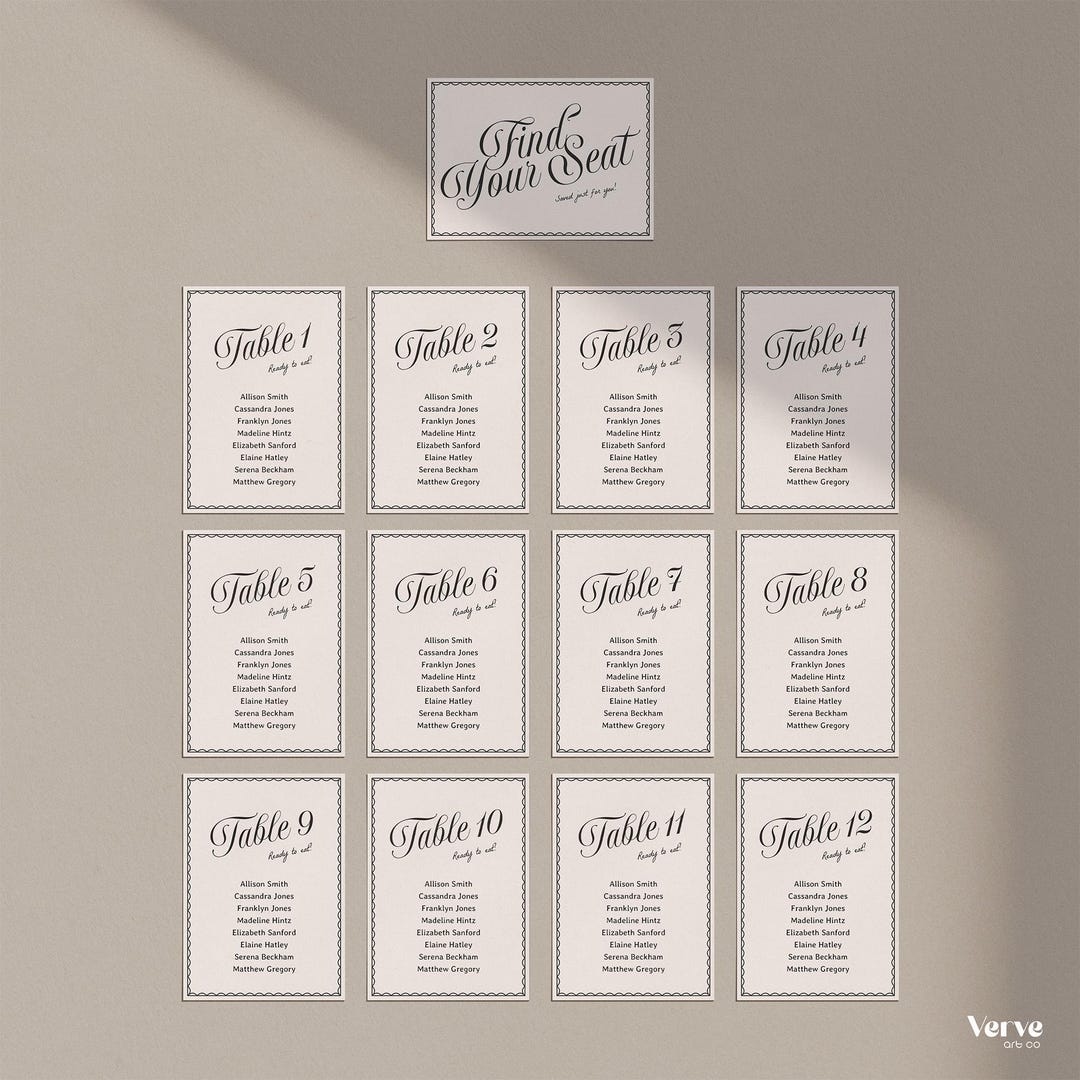 Table Seating Chart Cards Canva Template, Wedding Mirror Seating Charts ...
