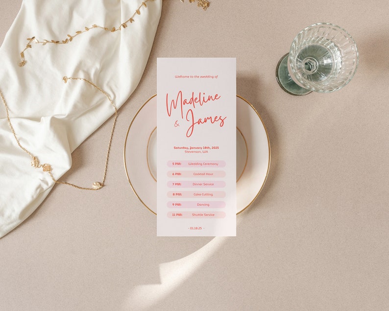 Retro Wedding Program Template Download Wedding Day Timeline Itinerary ...