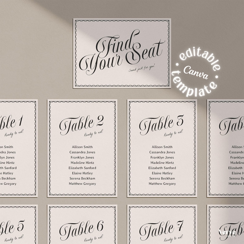 Table Seating Chart Cards Canva Template, Wedding Mirror Seating Charts ...