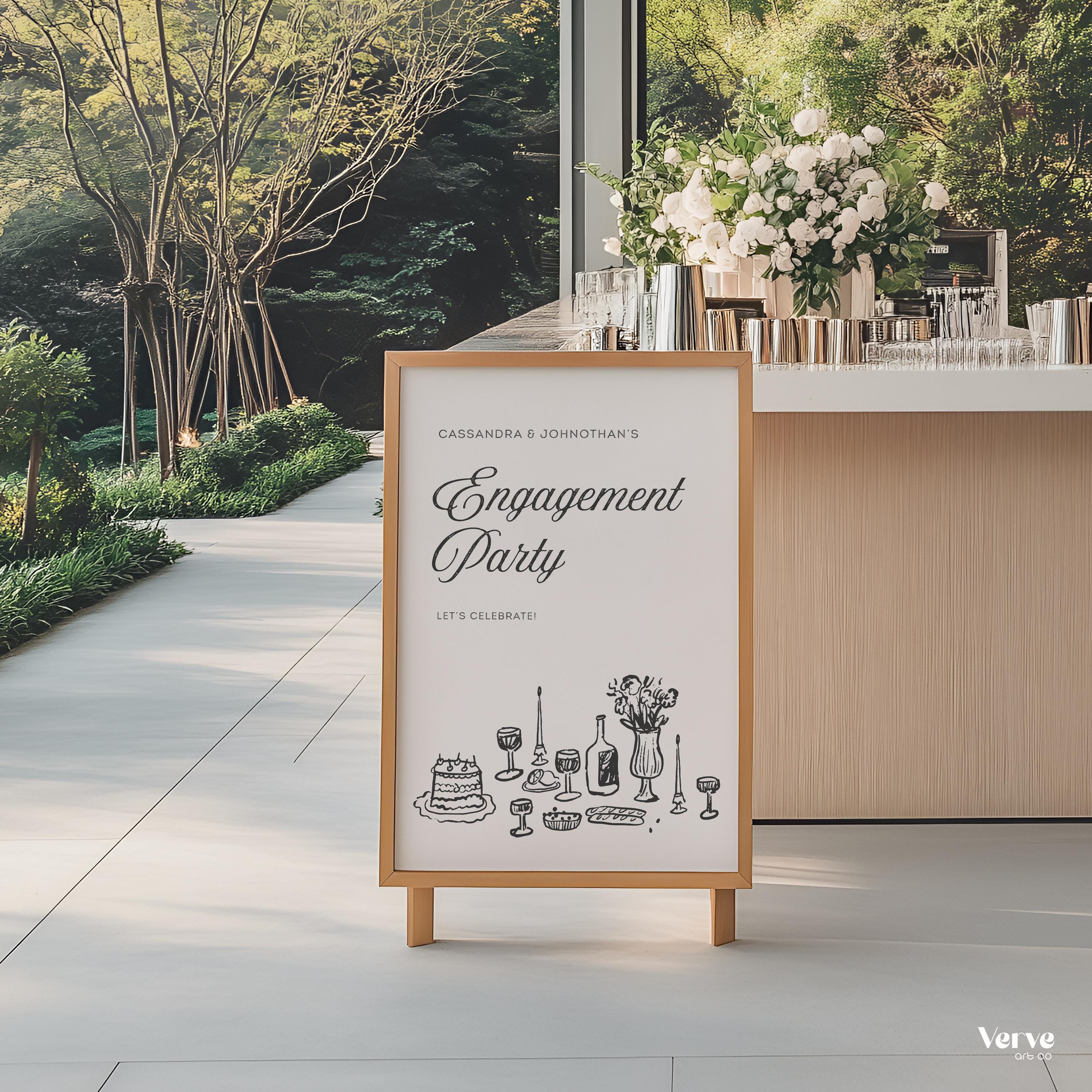 Engagement Party Sign Template, Hand Drawn (canva Template) (WT37) - Etsy