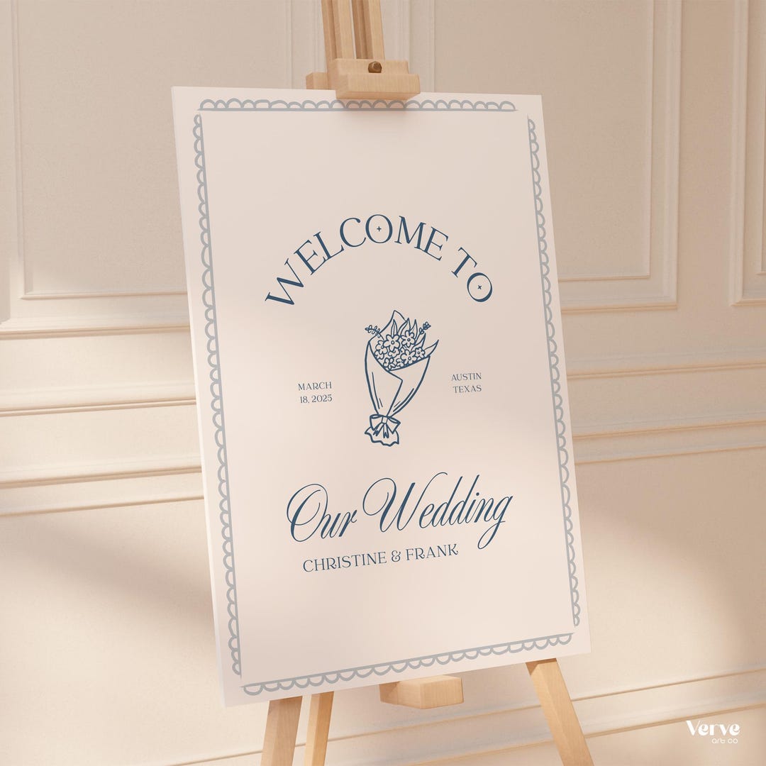Vintage Wedding Welcome Sign Template With Hand Drawn Lacy Border ...