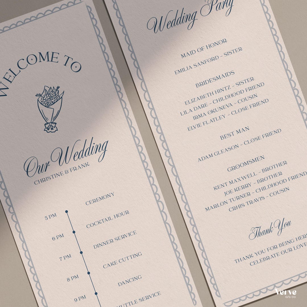 Vintage Wedding Program Template, Hand Drawn Wedding Program, Wedding Day Timeline, Order of ...