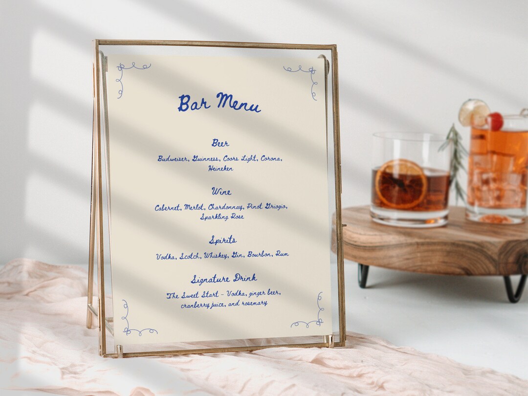 Hand Drawn Wedding Bar Menu Sign Template, Colorful Wedding Drink Menu ...