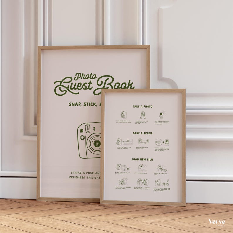 Rustic Hand Drawn Polaroid Guest Book Sign With Instax Instructions ...