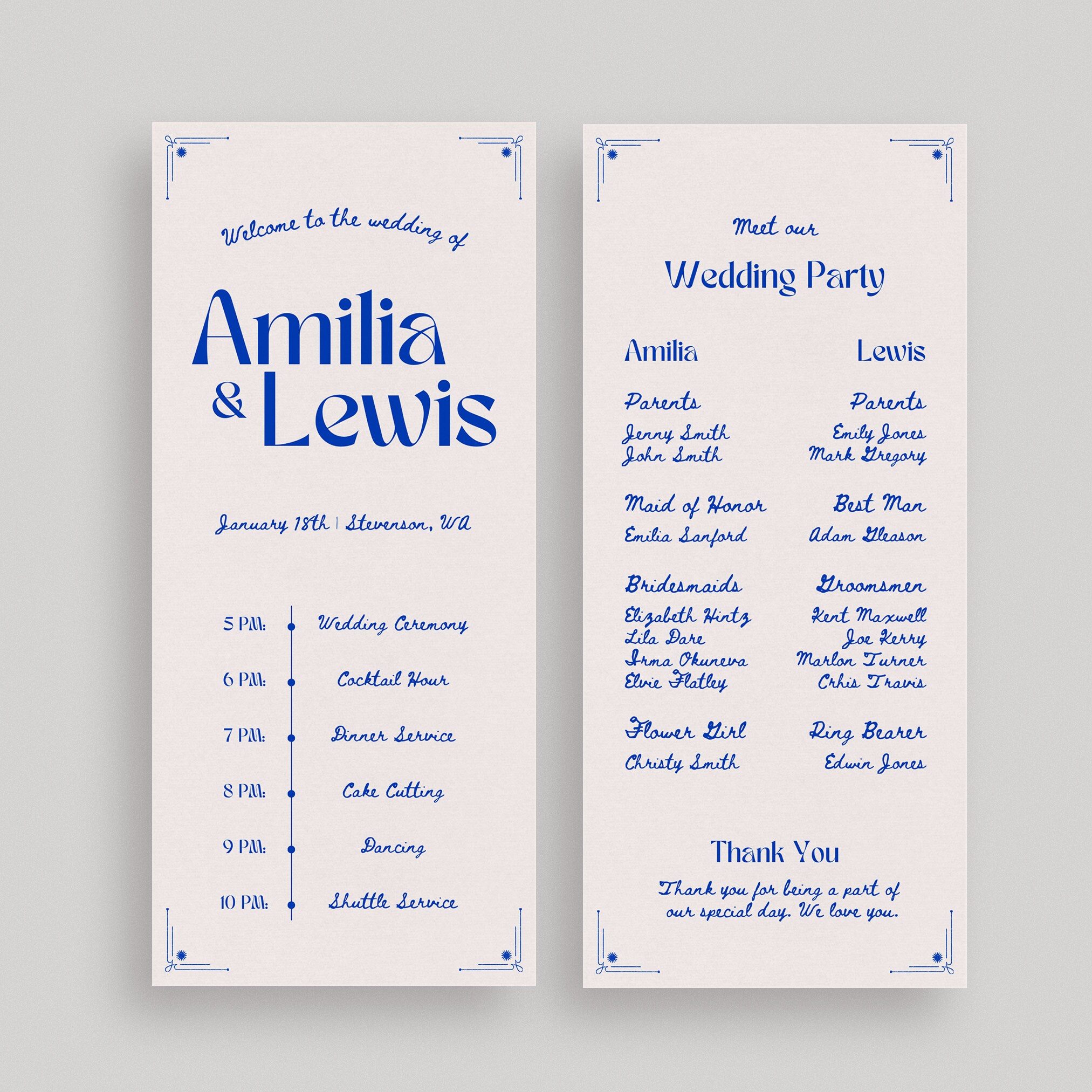 Handwritten Wedding Program Template With Timeline Itinerary Whimsical ...
