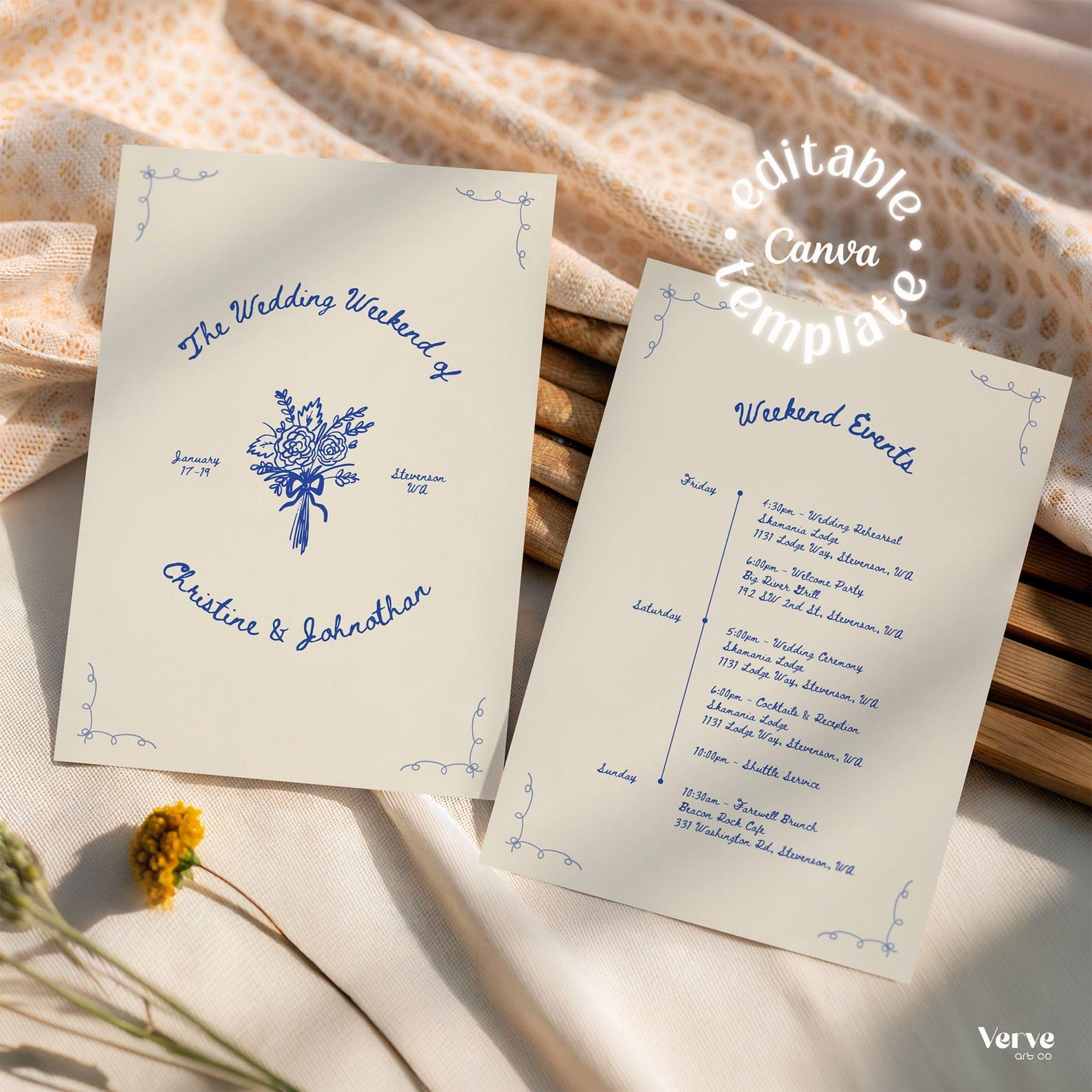 Whimsical Wedding Weekend Itinerary, Wedding Welcome Bag Timeline Card ...