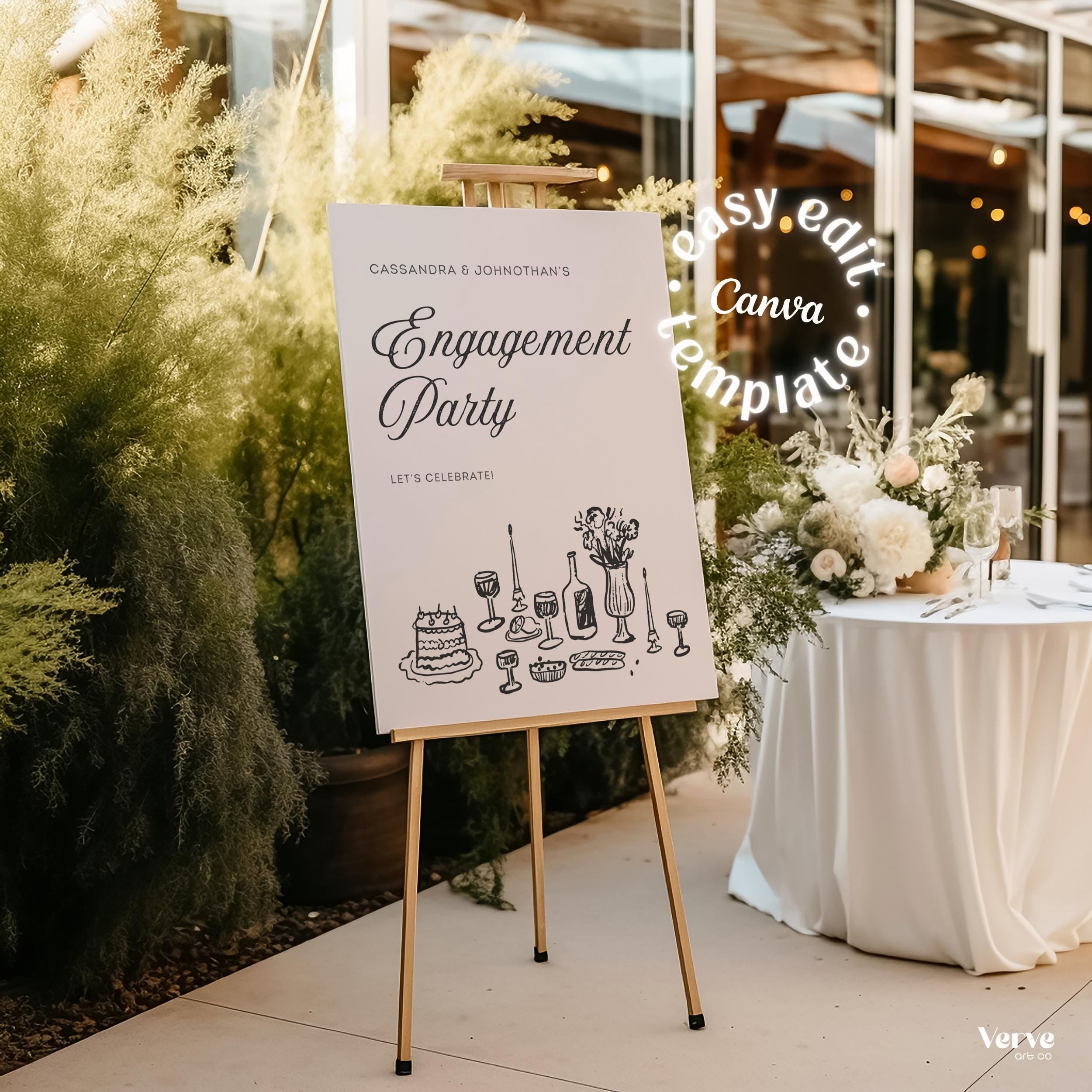 Engagement Party Sign, Engagement Sign Template, Hand Drawn Welcome ...