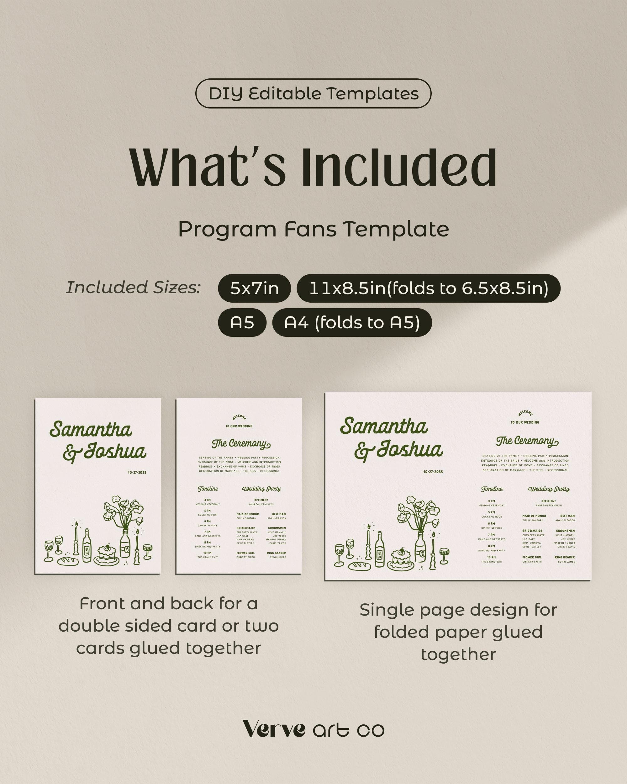 Hand Drawn Wedding Fan Template, Fun Program Fans, Editable Canva ...