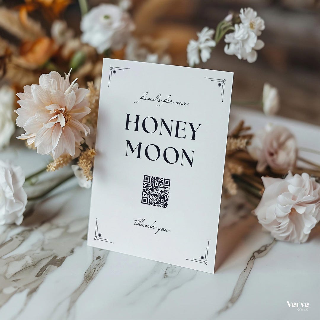 QR Code Sign, Honeymoon Fund Sign, Wedding Reception Signage, Canva ...