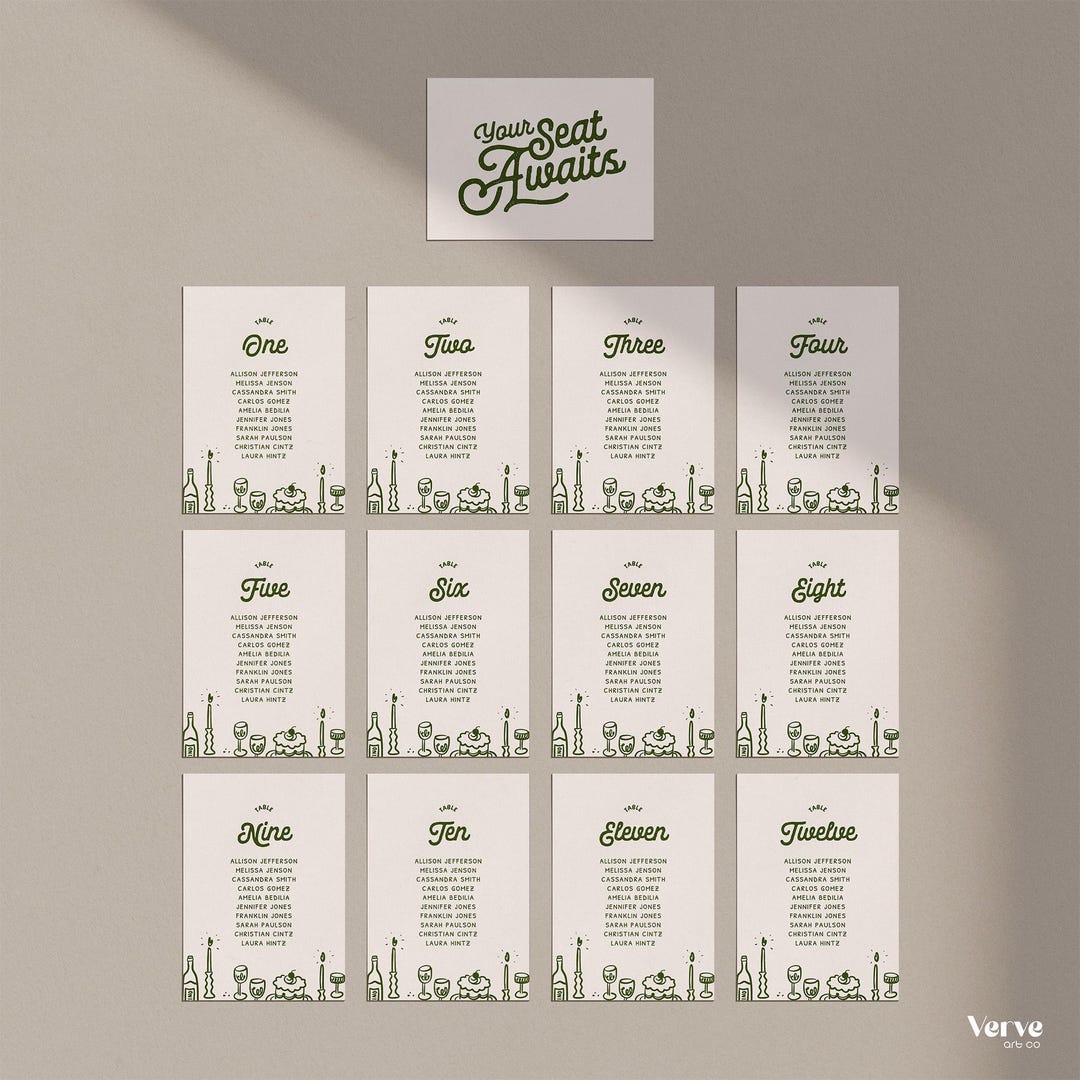 Hand Drawn Seating Chart Cards, Mirror Seating Charts Canva Template ...