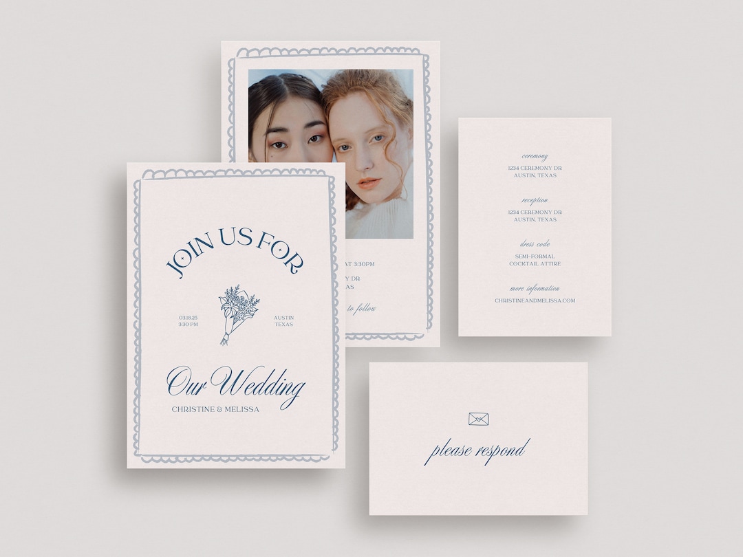 Hand Drawn Wedding Invitation, Illustrated Wedding Invitation Template ...