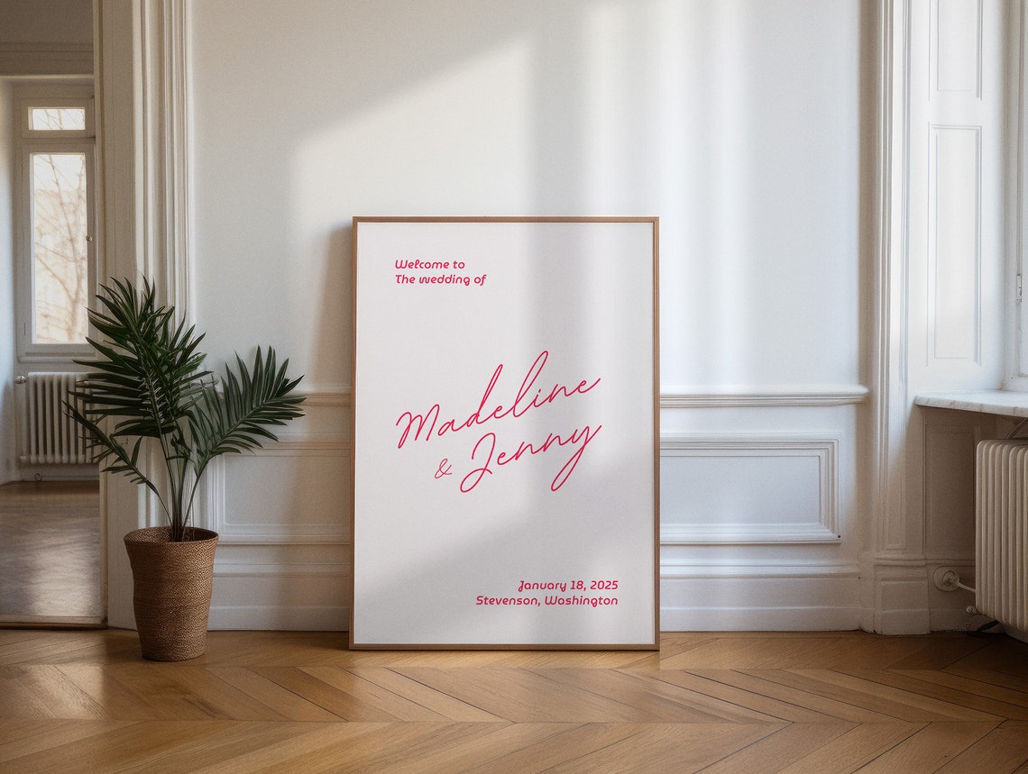 Pink Retro Wedding Welcome Sign Template, Welcome to Our Wedding ...
