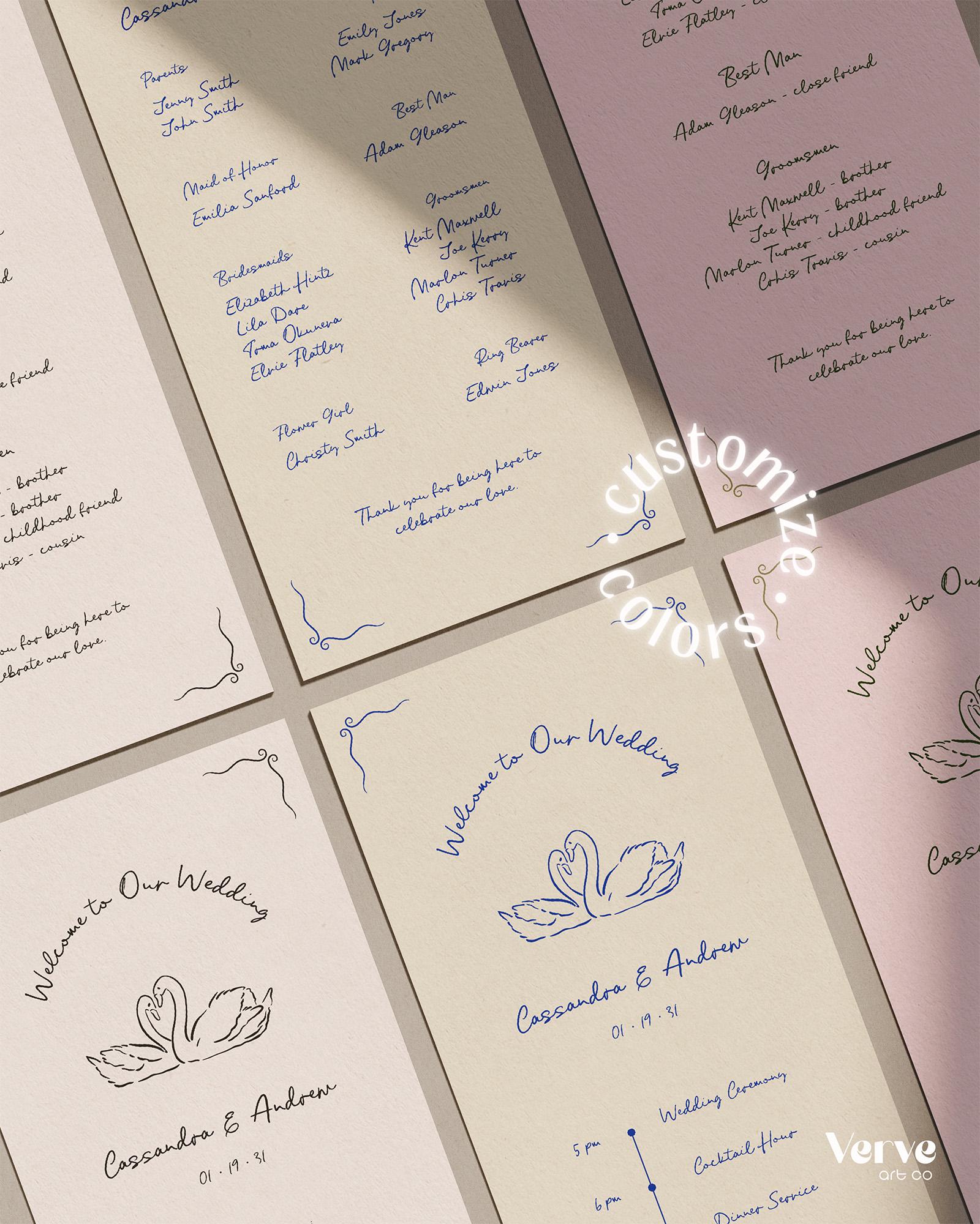 Vintage Swans Wedding Programs Canva Template, Printable Wedding ...
