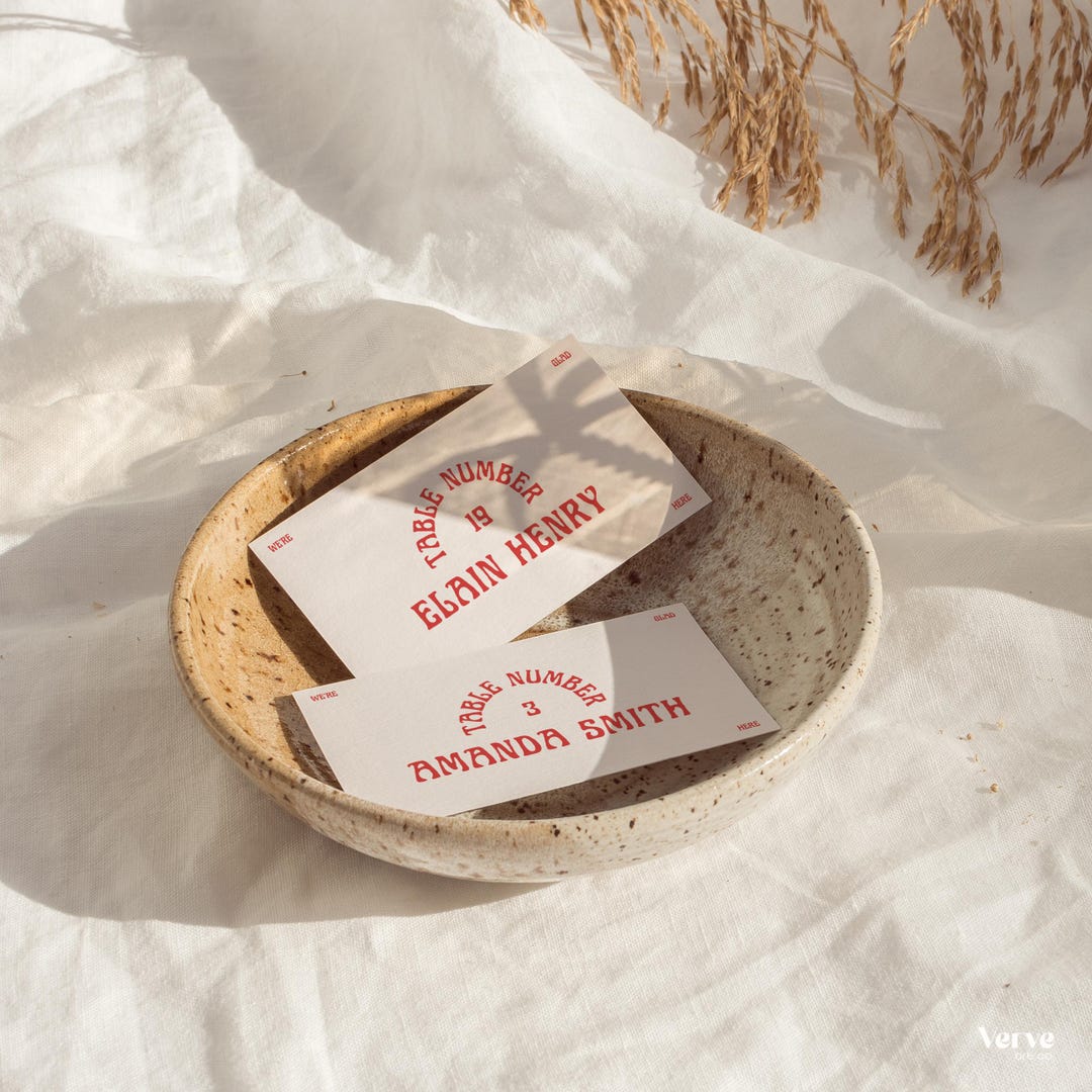 Retro Wedding Place Cards, Modern Reception Name Cards, Whimsical ...