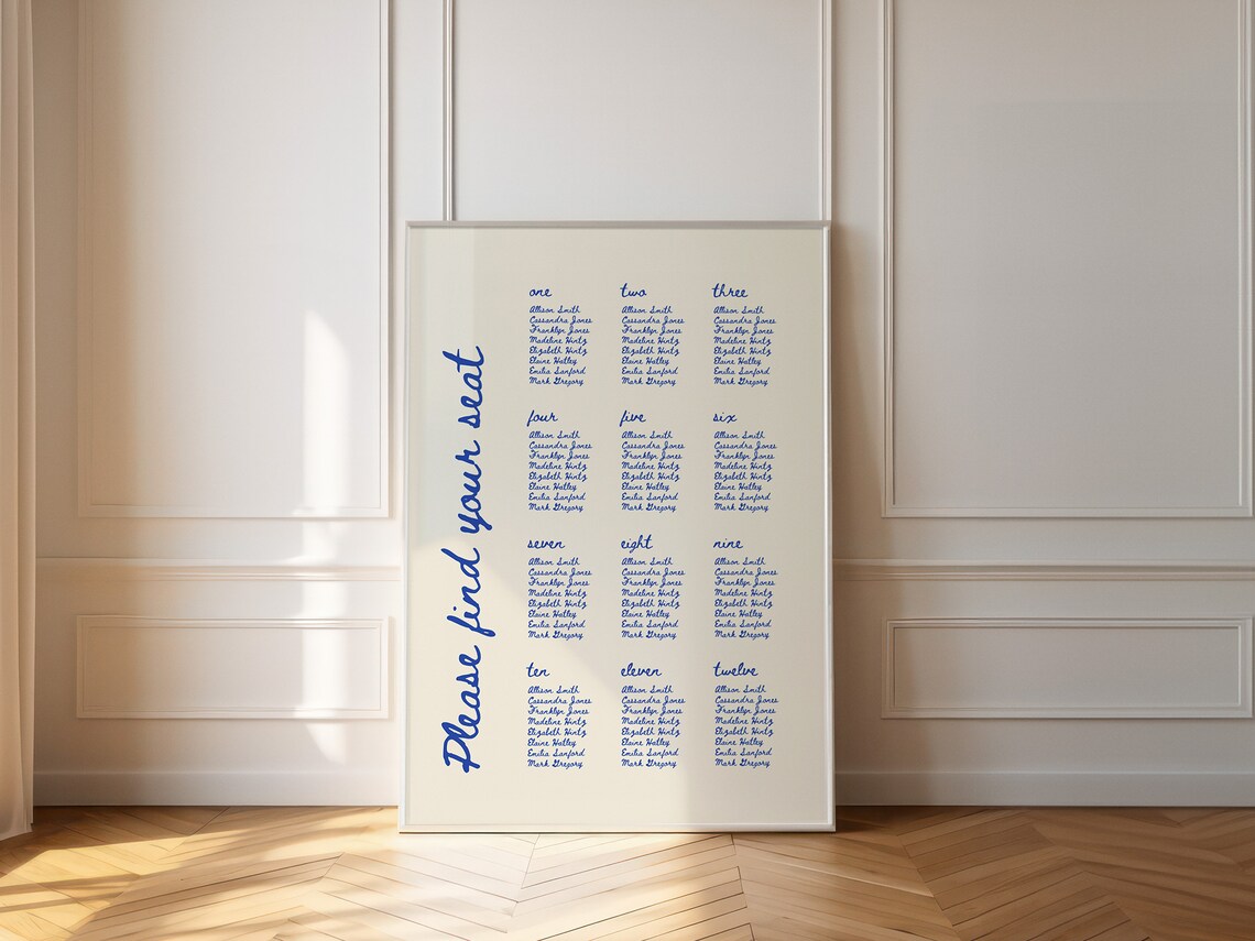 Handwritten Wedding Seating Chart Template, 12 Table Seating Chart ...