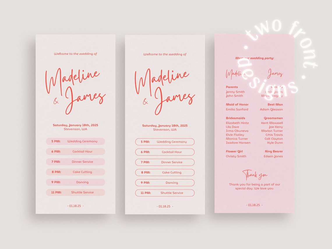 Retro Wedding Program Template Download Wedding Day Timeline Itinerary ...