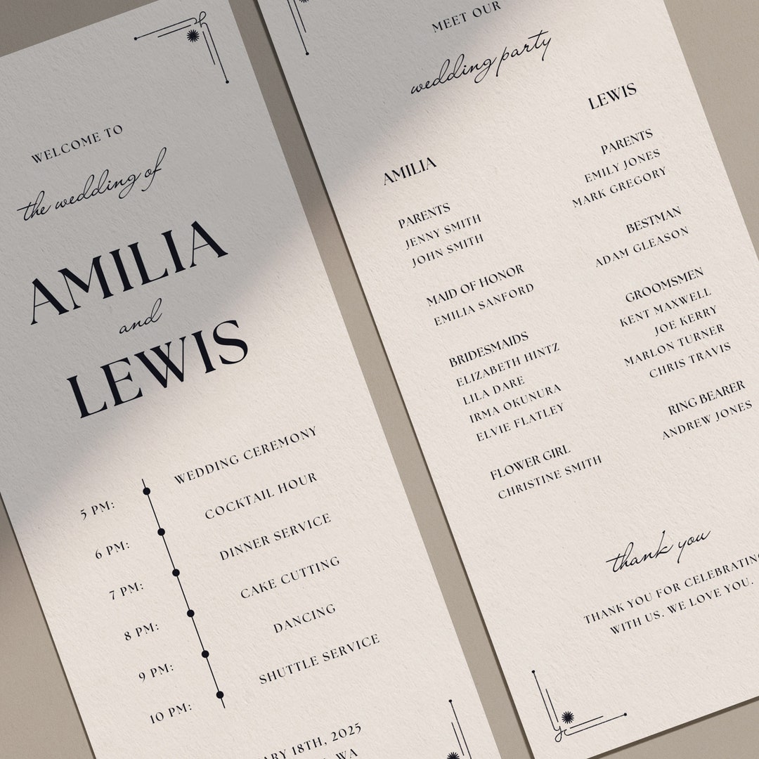 Wedding Program Template, Elegant Wedding Day Timeline, Wedding ...