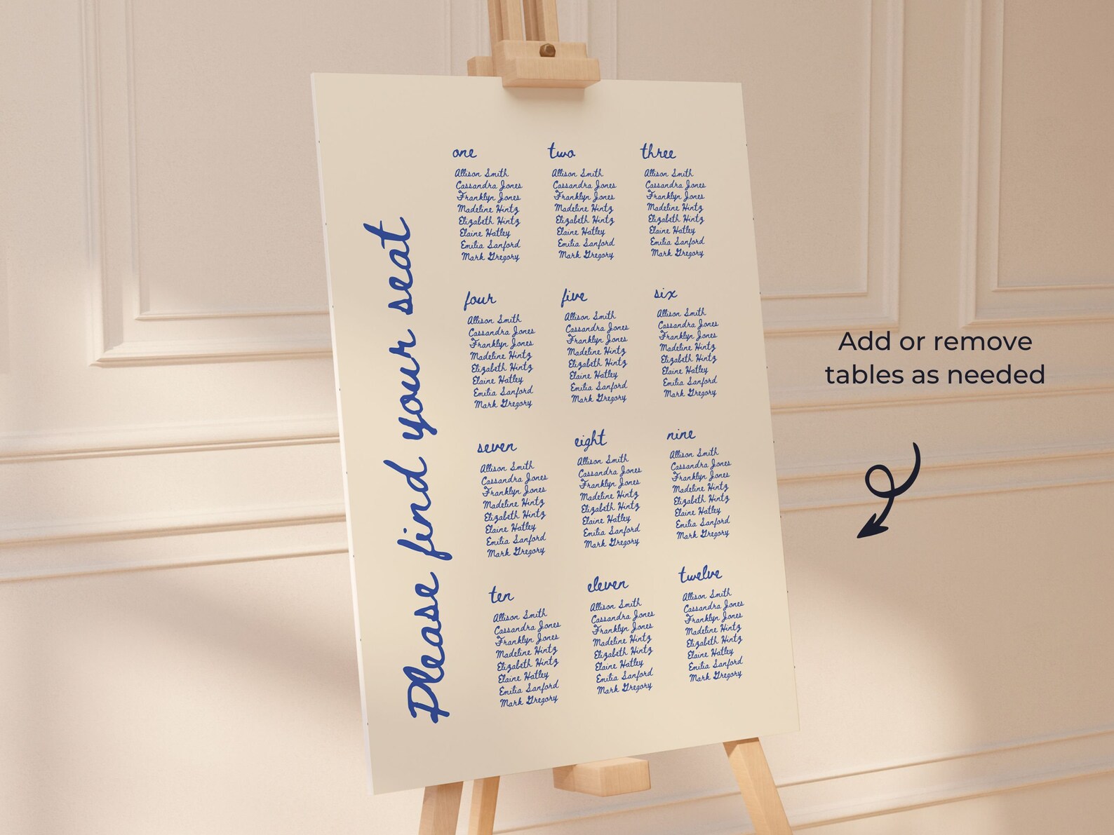 Handwritten Wedding Seating Chart Template, 12 Table Seating Chart ...