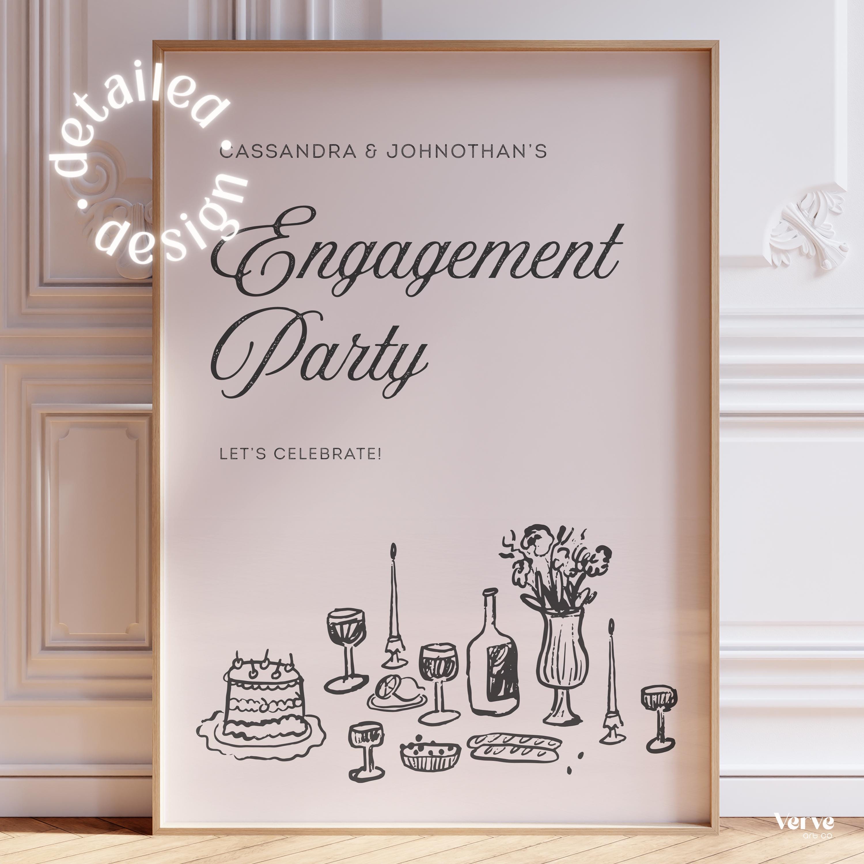 Engagement Party Sign Template, Hand Drawn (canva Template) (WT37) - Etsy
