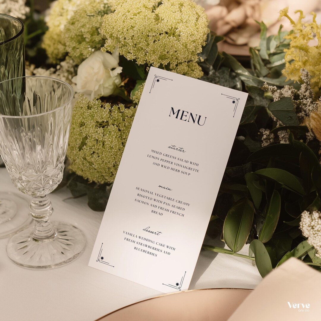 Wedding Menu Template, Elegant Menu Card, 4x9, 4x8, Canva Template ...