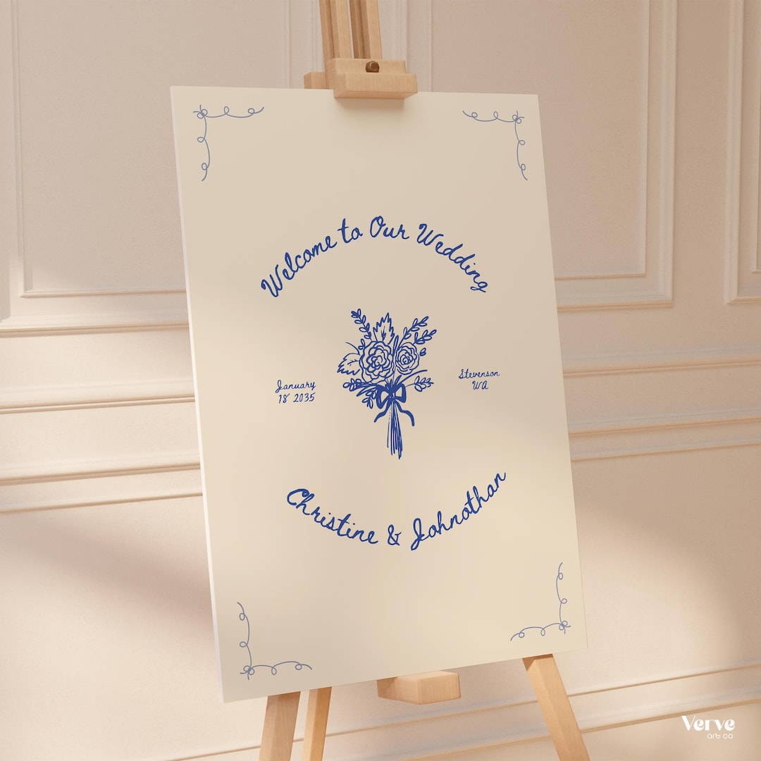 Hand Drawn Welcome to Our Wedding Sign | Canva Template - Etsy