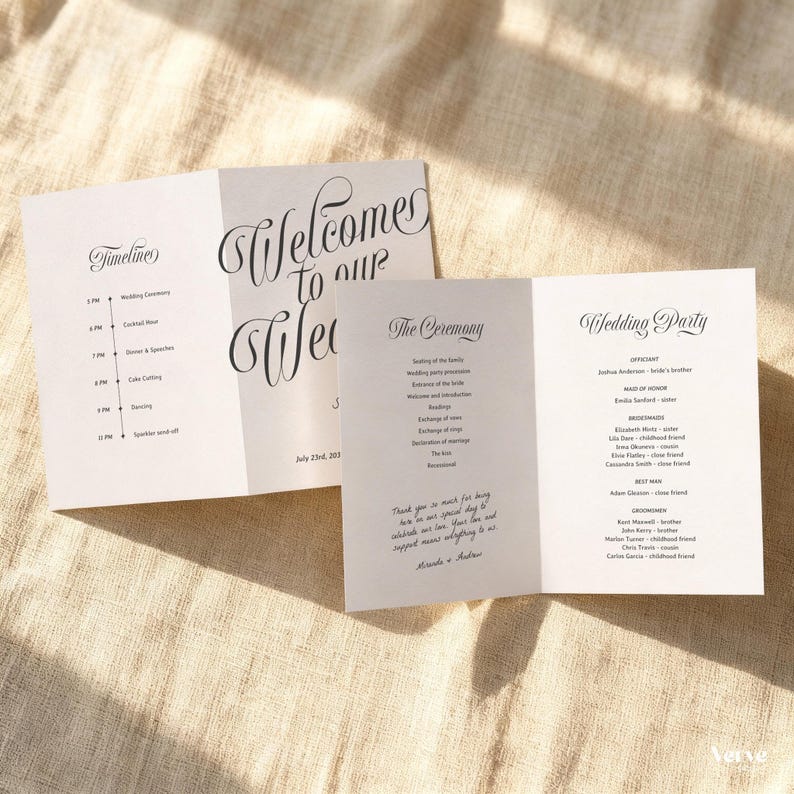 Folded Wedding Program Template, Bifold Wedding Timeline, Ceremony ...