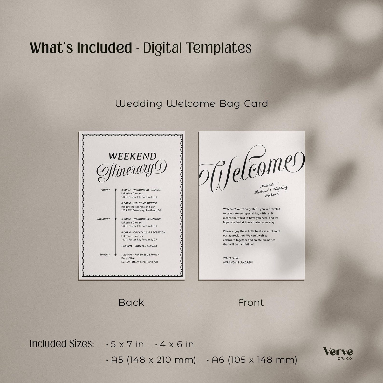Wedding Welcome Bag Card, Weekend Itinerary Timeline, Welcome Note ...