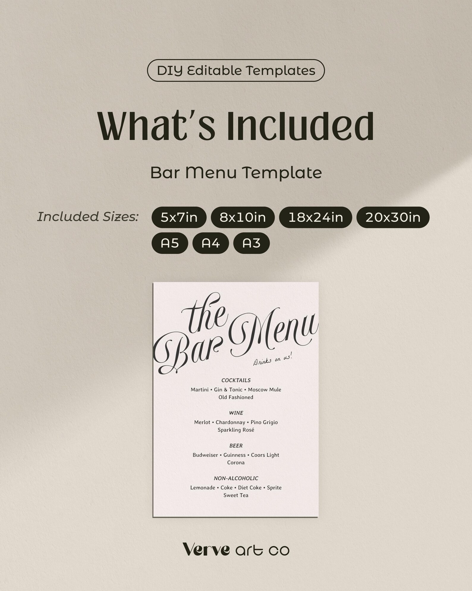 Bar Menu Sign Template, Elegant Wedding Drinks Signage (canva Template ...