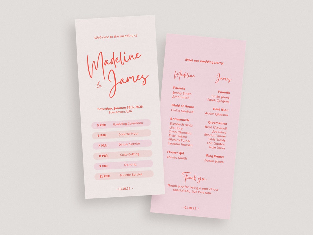 Retro Wedding Program Template Download Wedding Day Timeline Itinerary ...