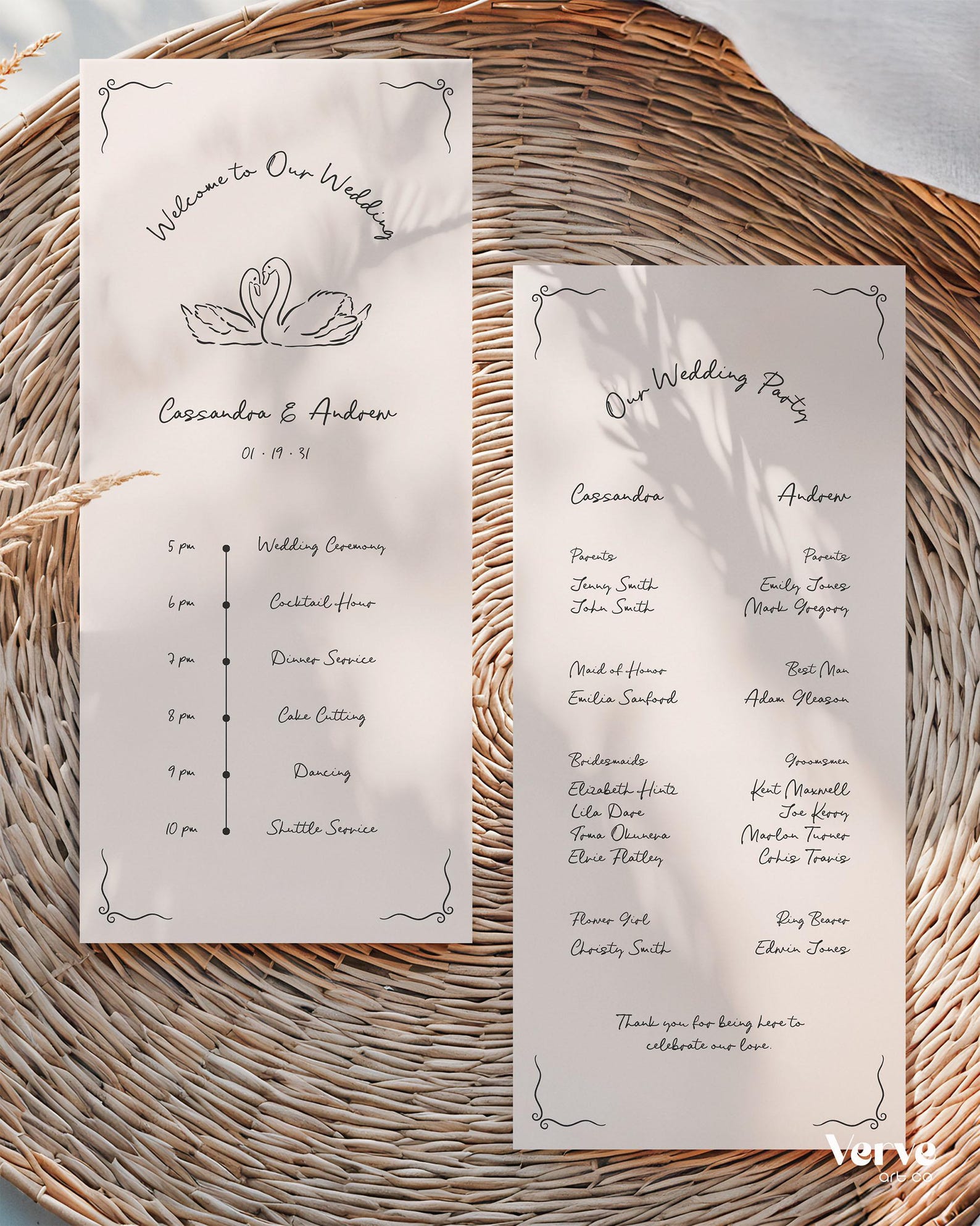 Vintage Swans Wedding Programs Canva Template, Printable Wedding ...