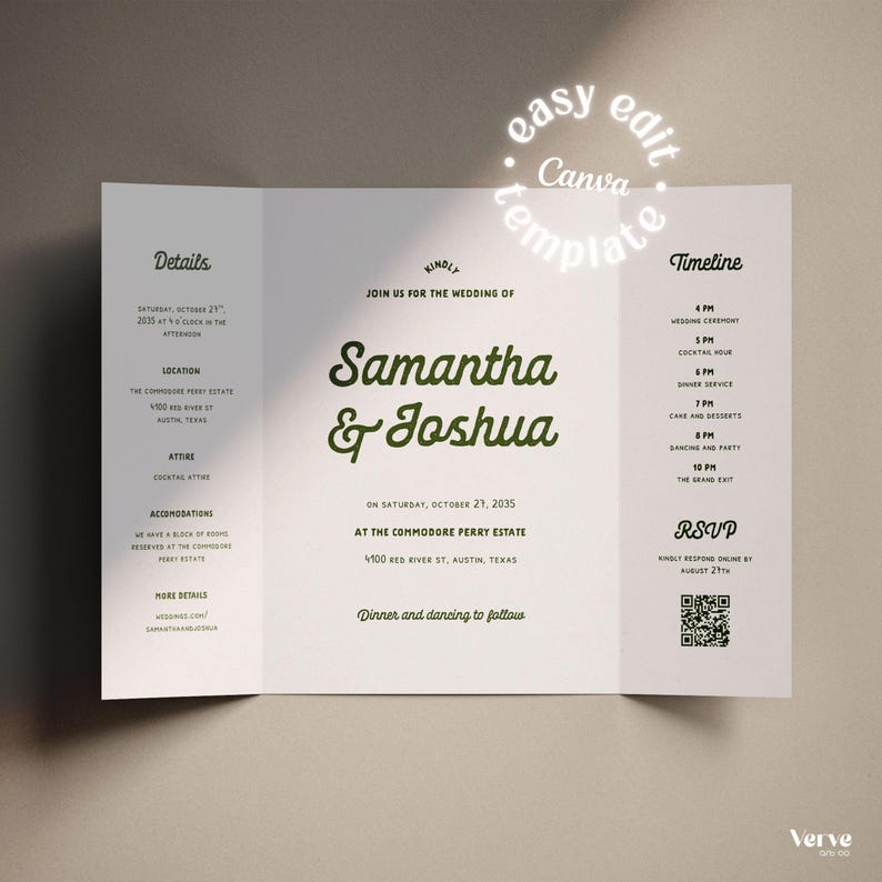 Hand Drawn Gatefold Wedding Invitation Template, Trifold Invite (canva ...