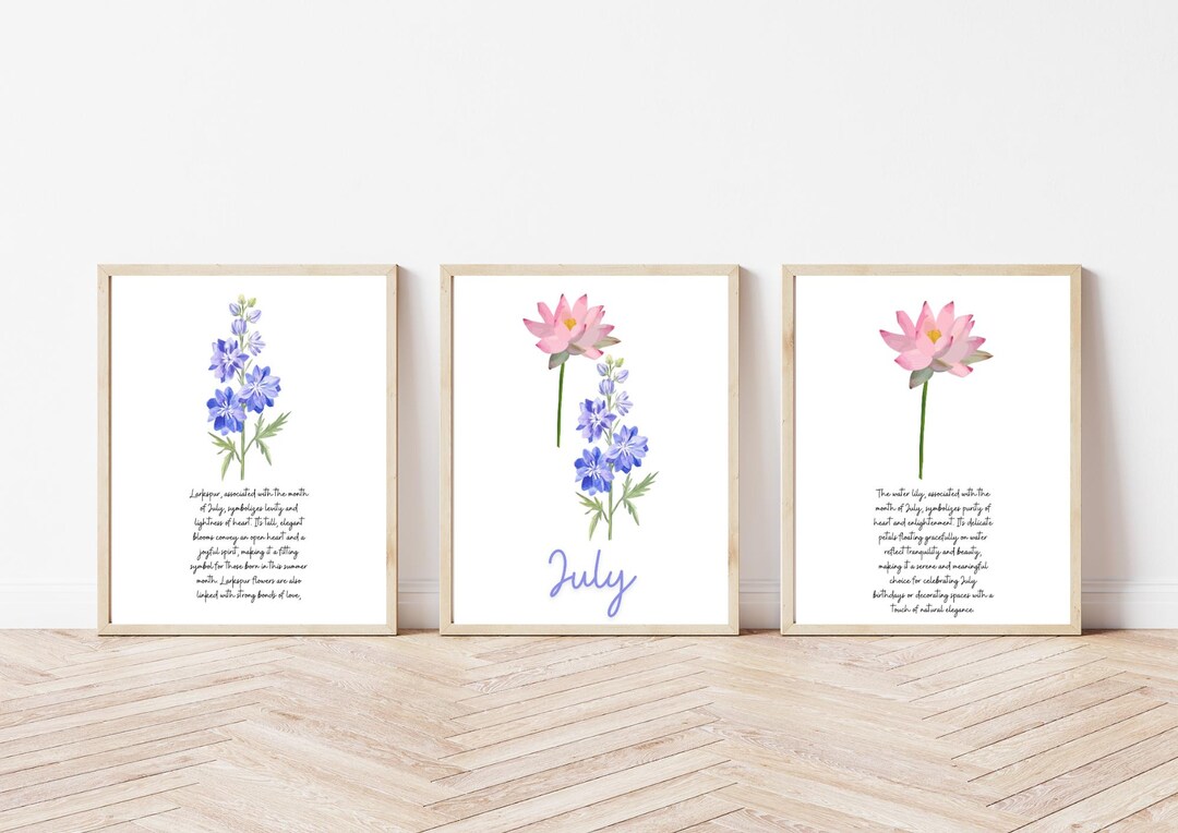 July Birth Flower Digital Art Set Larkspur Prints Romantic Floral Decor ...