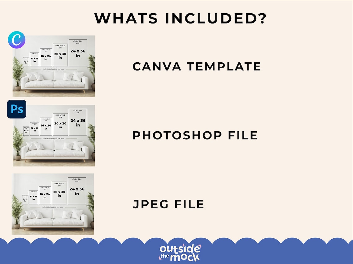 Vertical Frame Size Guide Mockup 2x3 Ratio Chart 8x12 to 24x36 Wall Art ...