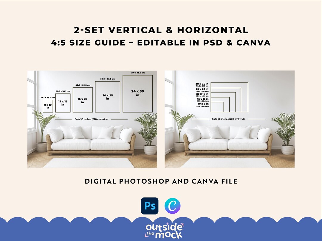 Bundle Frame Size Guide 8x10 to 24x30 Vertical & Horizontal Poster Size ...