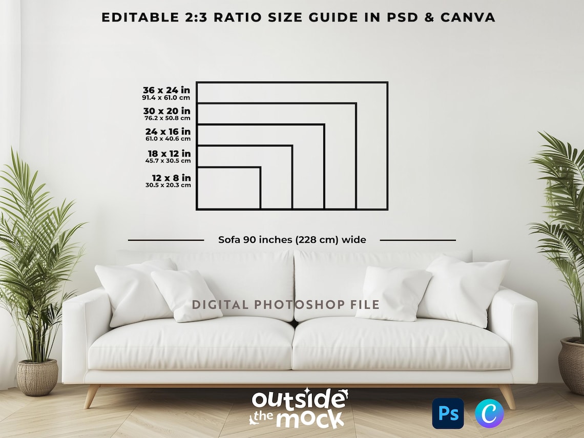 Horizontal Frame Size Guide Mockup 2x3 Ratio Poster Size Chart 8x12 to ...