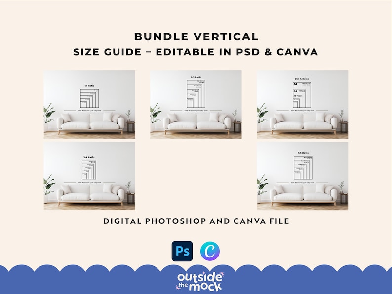 Vertical Frame Size Guide Bundle 2x3, 3x4, 4x5, 1x1, DIN A Wall Art ...