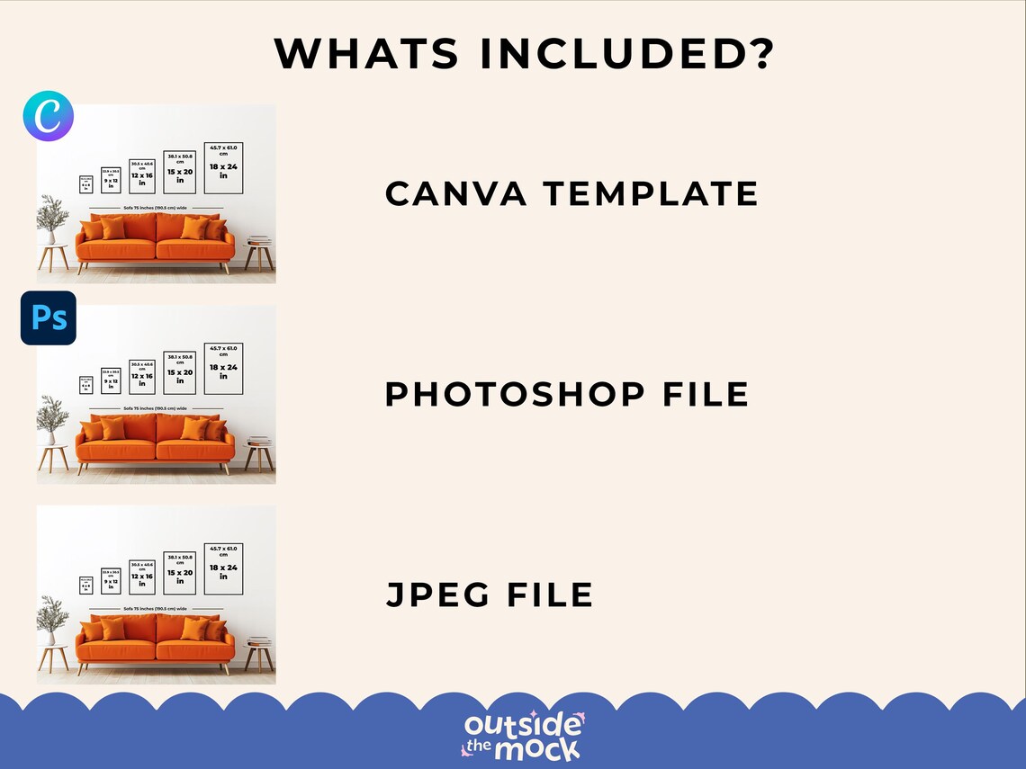 Vertical Frame Size Guide Mockup 3x4 Ratio Chart 6x8 to 18x24 Wall Art ...