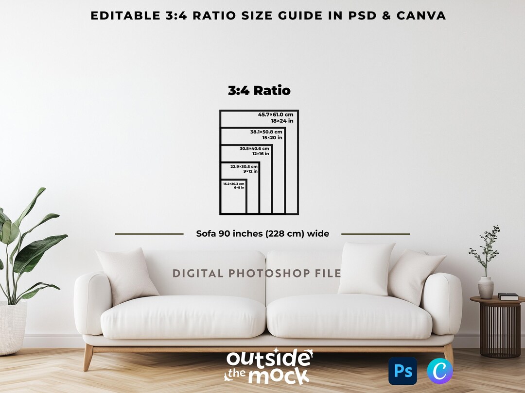 Vertical Frame Size Guide 3:4 Ratio – Wall Art Size Chart Mockup for ...