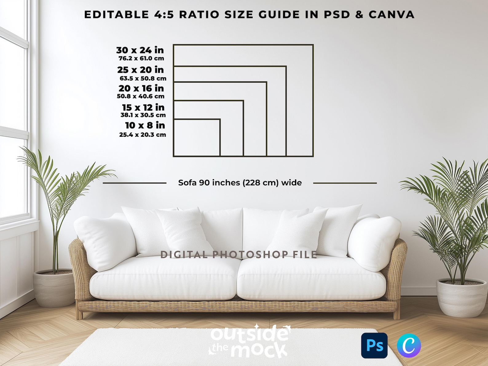 Landscape Frame Size Guide Mockup 4x5 Ratio Chart 10x8 to 30x24 Inch ...