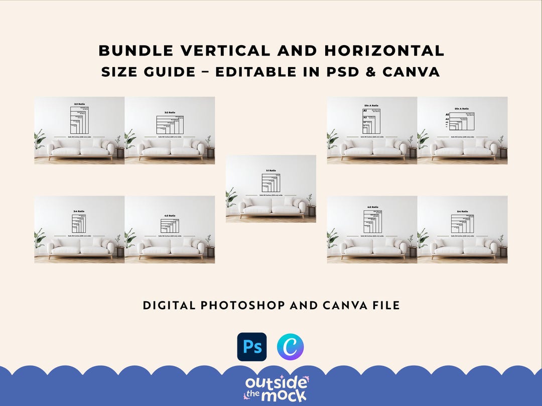 Vertical and Horizontal Frame Size Guide Bundle 2x3, 3x4, 4x5, 1x1, DIN ...