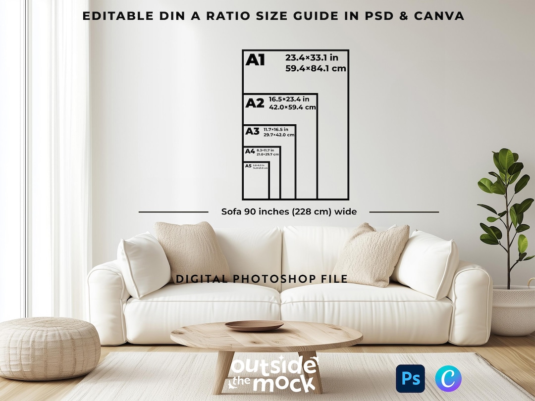 Wall Art Size Guide A1 A2 A3 A4 A5 Poster Size Chart Frame Mockup Canva ...