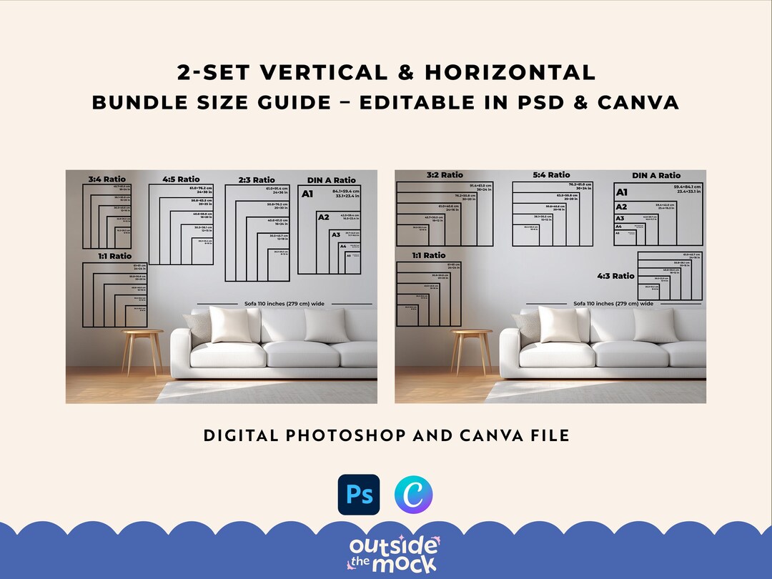 Ultimate Frame Size Guide Bundle – Vertical and Horizontal Wall Art ...