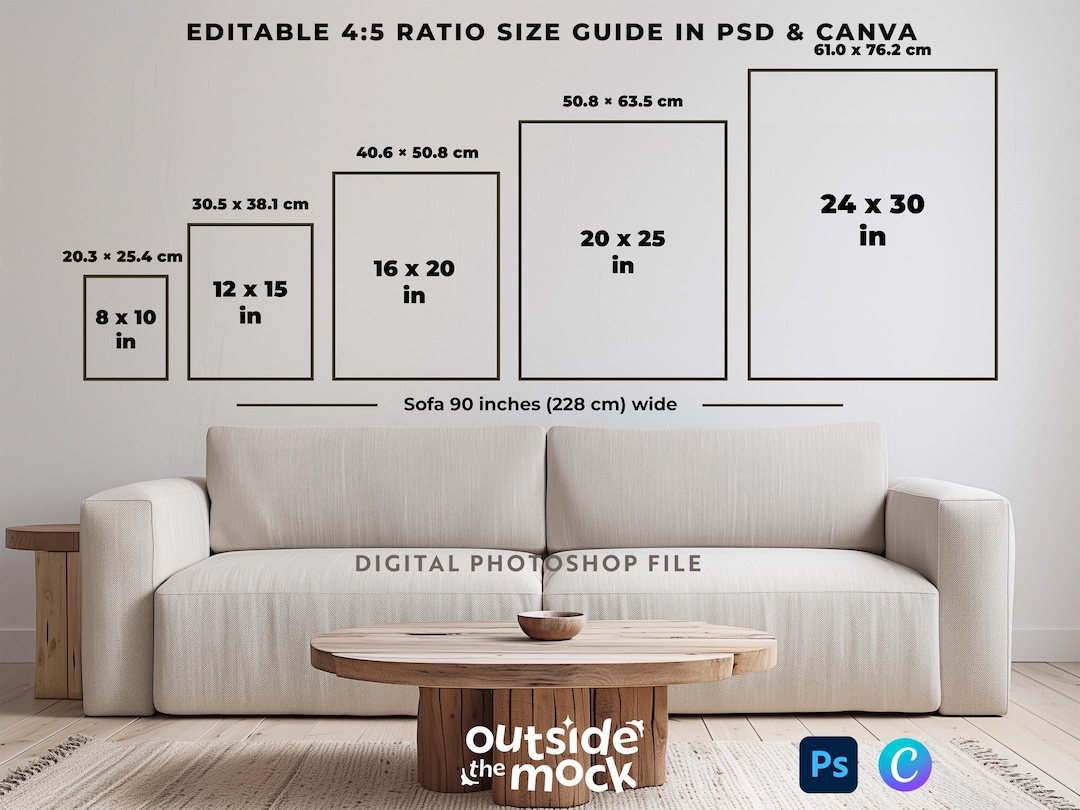 Vertical Frame Size Guide Mockup 4x5 Ratio Chart 8x10 to 24x30 Inch ...