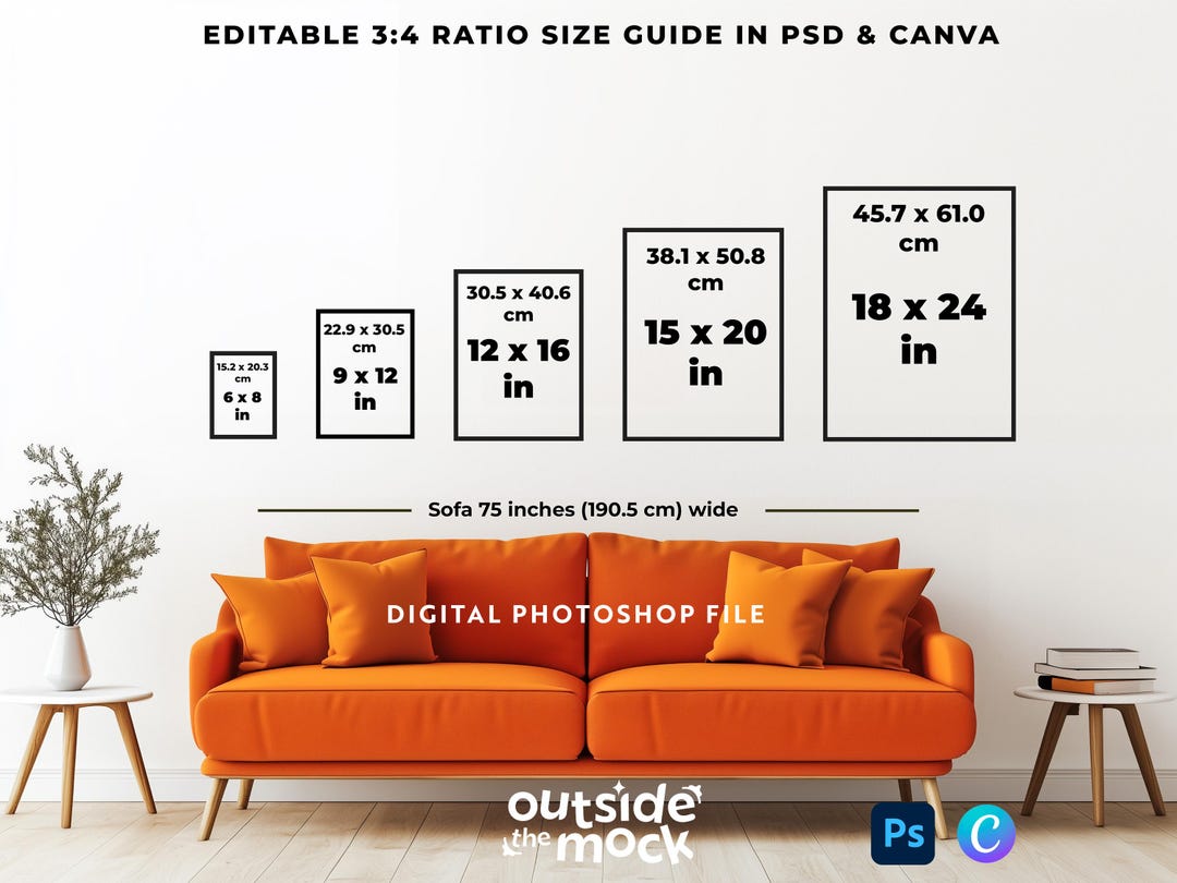 Vertical Frame Size Guide Mockup 3x4 Ratio Chart 6x8 to 18x24 Wall Art ...